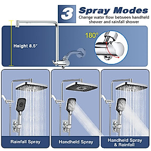 12" Rain Shower Head with Handheld Spray 4 Settings High Pressure Shower Head Rainfall Showerhead with Handheld Sprayer + 12" Shower Head Extension Arm,79" Shower Hose, 12" x 8" Rectangle Shower Heads
