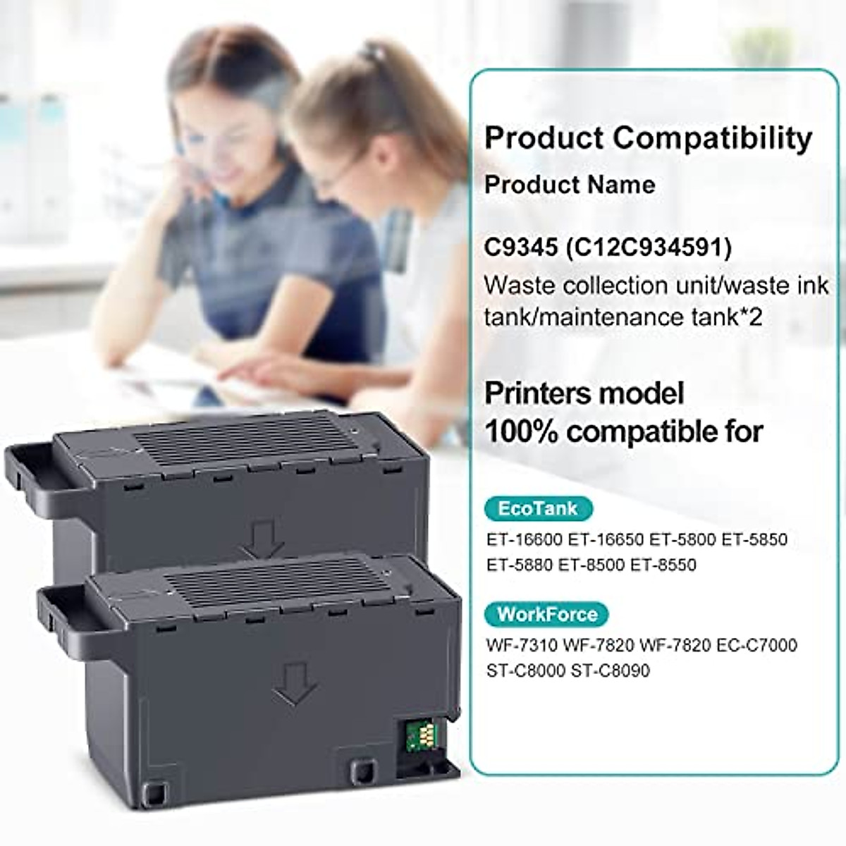 Hosaam C9345 Ink Maintenance Box Replacement for WF-7840 ET-16650 ET-16600 ET-8550 ET-5850 ET-5880 ET-8500 WF-7820 WF-7310 ET-5800 EC-C7000 ST-C8000 ST-C8090 Printers (C12C934591/PXMB9/C9345)(2 Packs)