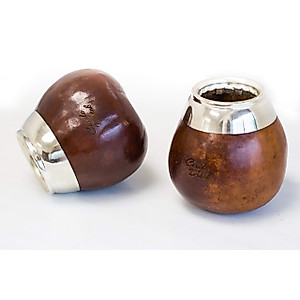 Circle of Drink - Sabi Cup Mocha - Authentic Handcrafted Calabash Yerba Mate Gourd - Alpaca Silver Brim - 50g, 10oz Capacity (MOCHA)