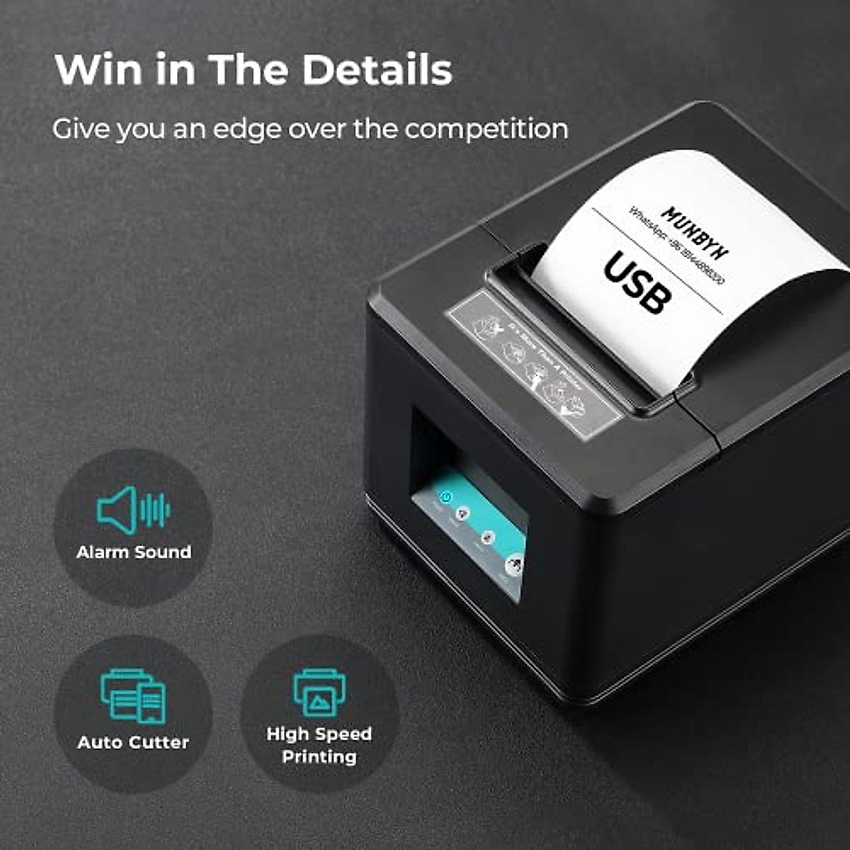 MUNBYN 80mm USB Receipt Printer, POS Printer with Auto Cutter ESC/POS Command Support Windows（Only USB Interface）
