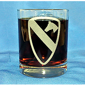 Custom Etched U.S. Army 1st Cavalry Emblem on 12.5 Oz. Double Old Fashion Set of 4