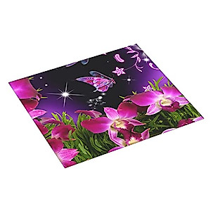 Pink Flower and Butterfly Printed Drying Mat For Kitchen Ultra Absorbent Microfiber Dishes Drainer Mats Non-Slip Silicone Quick Dry Pad - 18 X 16inch