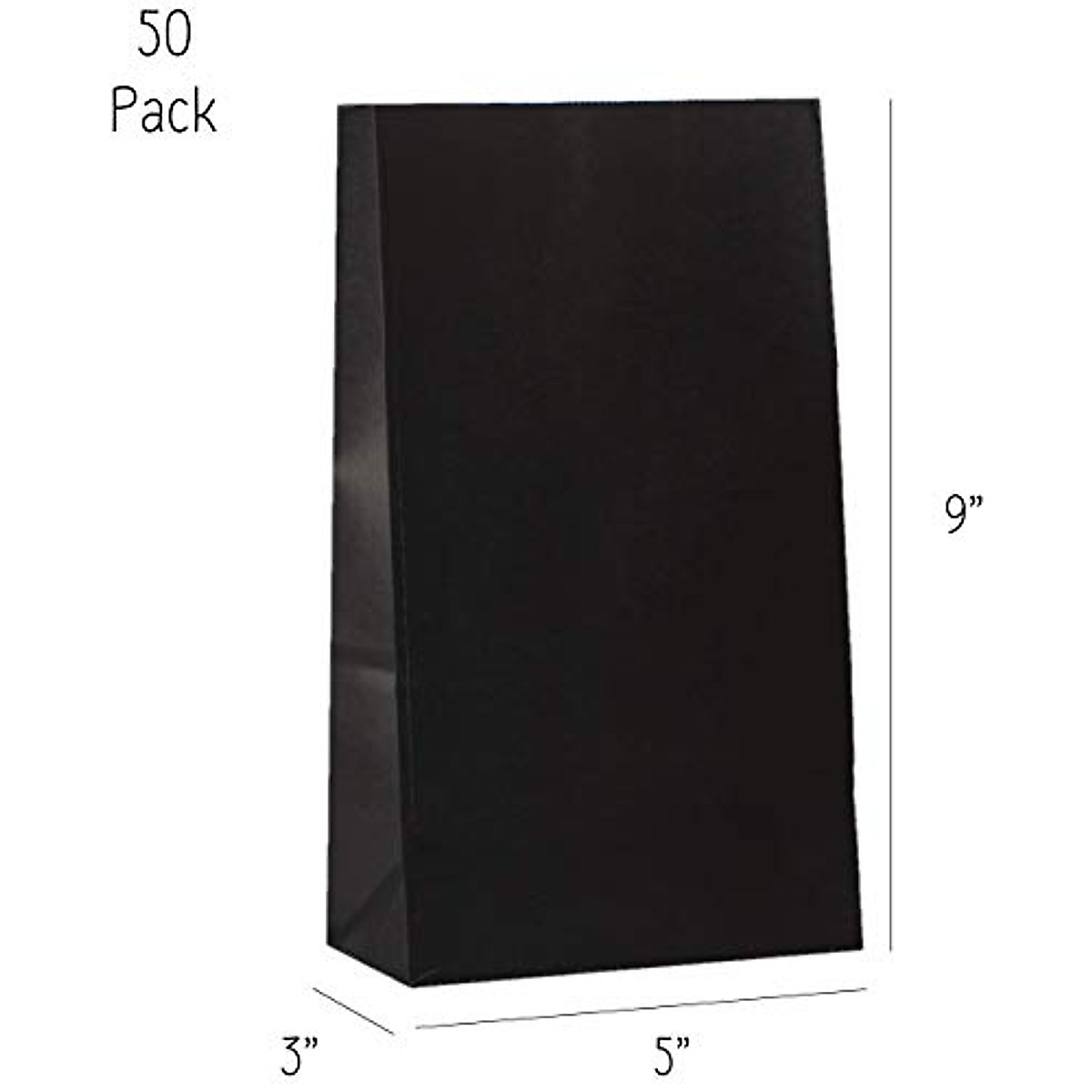 Paper Favor Bags - 50 Pack Black Party Favor Kraft Treat Bags for Any Occasions, Halloween, Graduation, DIY Arts, New Years Eve Party - 5 x 3 x 9 Inch