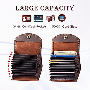 Fasjosma Genuine Leather Credit Card Wallet Holder,Credit Card Organizer for Women Men,Small Coin Purse Wallet Keychain,coffee