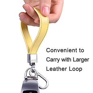 Wisdompro Genuine Leather Car Keychain, Universal Heavy Duty Leather Key FOB Keychain Key Chains Women for Car Keys, 360 Degree Rotation, with Anti-lost D-ring and 3 Keyrings - Yellow
