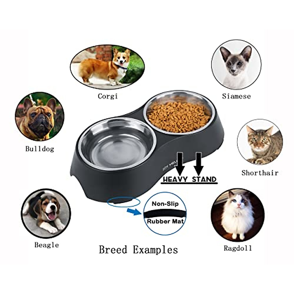 Joy Melody Cat Bowls with Stand for Food and Water, Anti-Slip Elevated Small Dog Dish, Anti-Flip Raised Pet Feeder, Dishwasher Safe with Microfiber Cloth