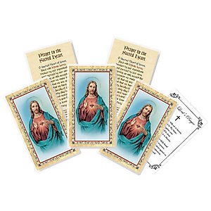 Sacred Heart Cards - with The Lord's Prayer Card - 5 Laminated Sacred Heart Prayer Card for Daily Praying - Catholic Gold Stamped Holy Cards Set, 6 Items