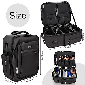 Relavel Makeup Backpack, Professional Makeup Case Extra Large Travel Train Case Makeup Bag for Women Cosmetic Organizer, Makeup Brush Storage Holder, Makeup Artist Kit, with Adjustable High Dividers