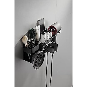 Hosoncovy Hair Dryer Wall Mount Holder Stand Blow Dryer Holder Rack Hook Organizer with Shelf for Dyson Supersonic Hair Dryer