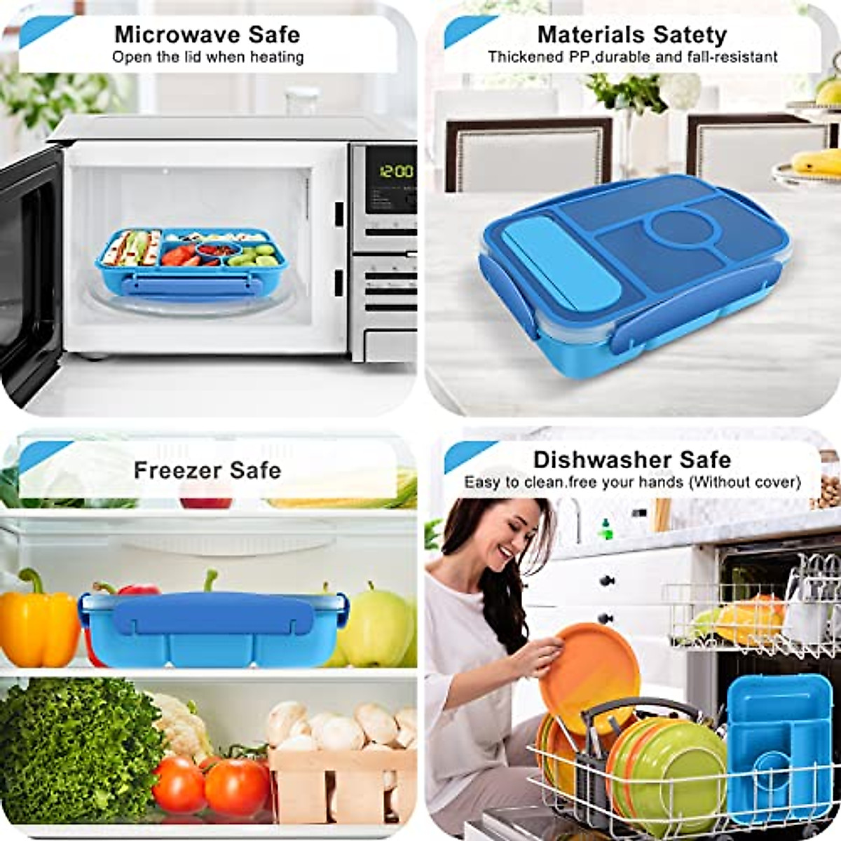 Dagugu Lunch Box Kids,Bento Box Adult Lunch Box,Lunch Box Containers for Adults/Kids/Toddler,5 Compartments Bento Lunch Box with Leakproof Sauce Vontainers,Microwave/Dishwasher/BPA Free(Blue)