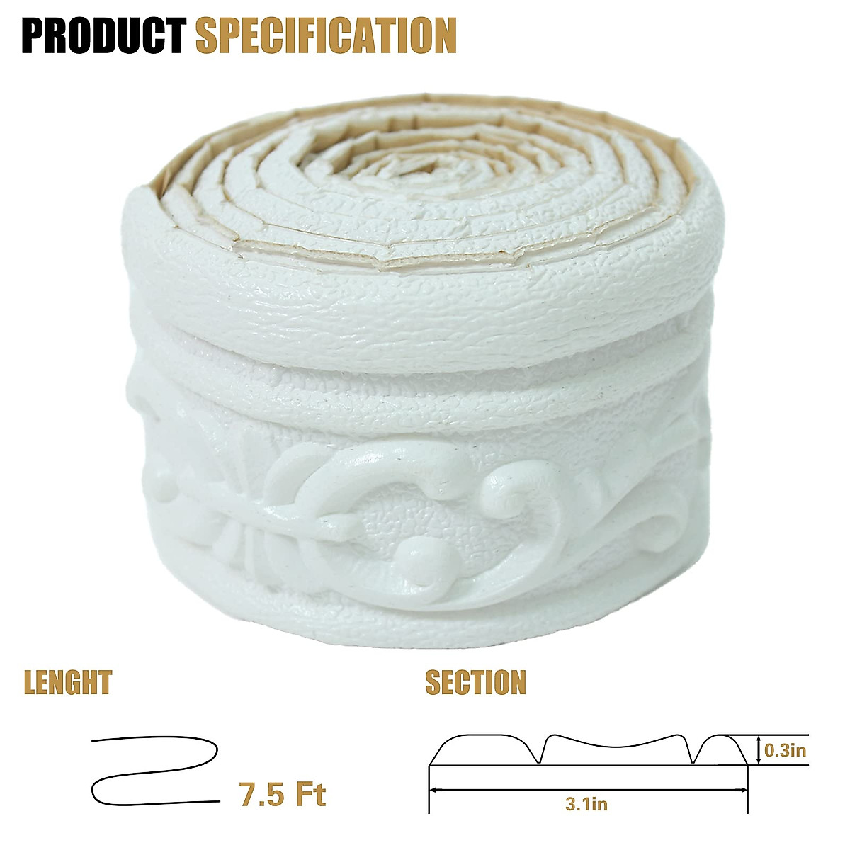 WAPANE 90" x 3.1" Peel Stick Foam Molding Trim Self Adhesive, Crown Molding Wallpaper Border Flexible, 3D Wall Edging Lines Foam Baseboard, Wall Base Moulding Trim for Home, Hotel DIY Decoration