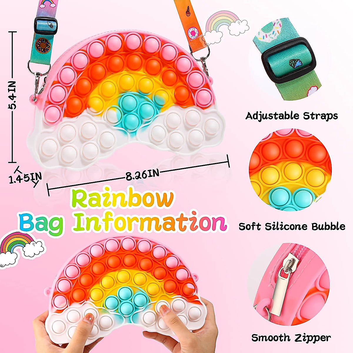 Girls Toys Easter Gifts Pop Purse Fidget Toys, Rainbow Purse Birthday Classroom Exchange Return Gifts for Kids Girl, Cloud Toddler Purse Pop Shoulder Bag Sensory Toys Valentines Party Favors