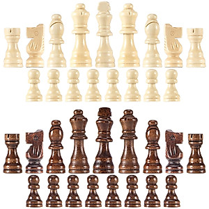 AMEROUS Wooden Chess Pieces Only, 32 Pieses / 3.05" King/Storage Bag/Gift Package, Standard Tournamen Staunton Wood Chessmen for Chessboard, Replacement of Missing Pieces