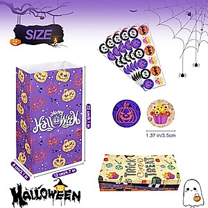 Halloween Candy Bags Party Favors - 24pcs Halloween Trick or Treat Goody Bag Gift Treat Bags with 24 Pcs Halloween Stickers, Halloween Bags Party Supplies Small Gift Bags for Kids Girls Child Boys