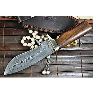 Perkin Price Cut - Custom Handmade Damascus Hunting Knife - Beautiful Bowie Knife