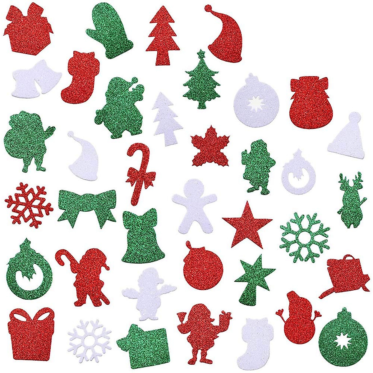 NT-ling Christmas Glitter Foam Stickers Self-Adhesive Christmas DIY Foam Craft Kits Santa Claus, Christmas Tree, Snowman, Bell, Elk, Bow, for Kids' Art Projects, Cards, Party Decorations,96 Pieces