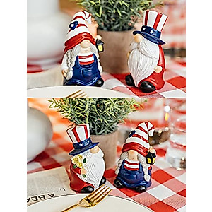 DN DECONATION 4th of July Gnomes Decor Patriotic Gnome Decorations 2 Pcs Red White and Blue Figurines American Stars Stuff Stripes Gnome Gifts for Fourth of July Independence Day