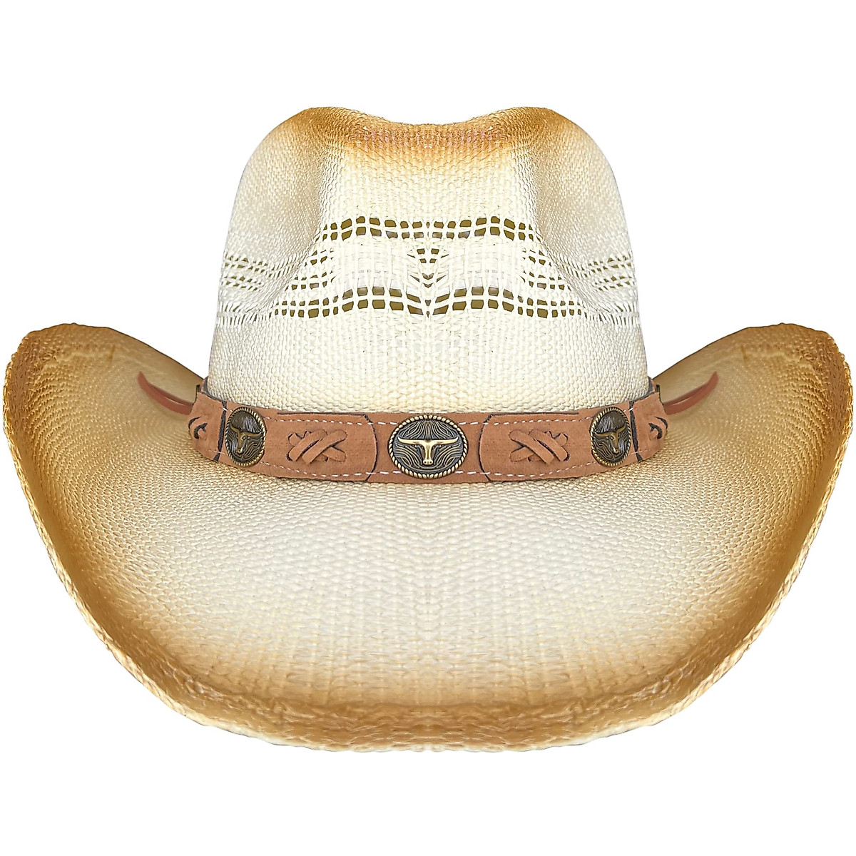 Western Outback Cowboy Hat Men's Women's Style Straw Felt Canvas (Western Bull)