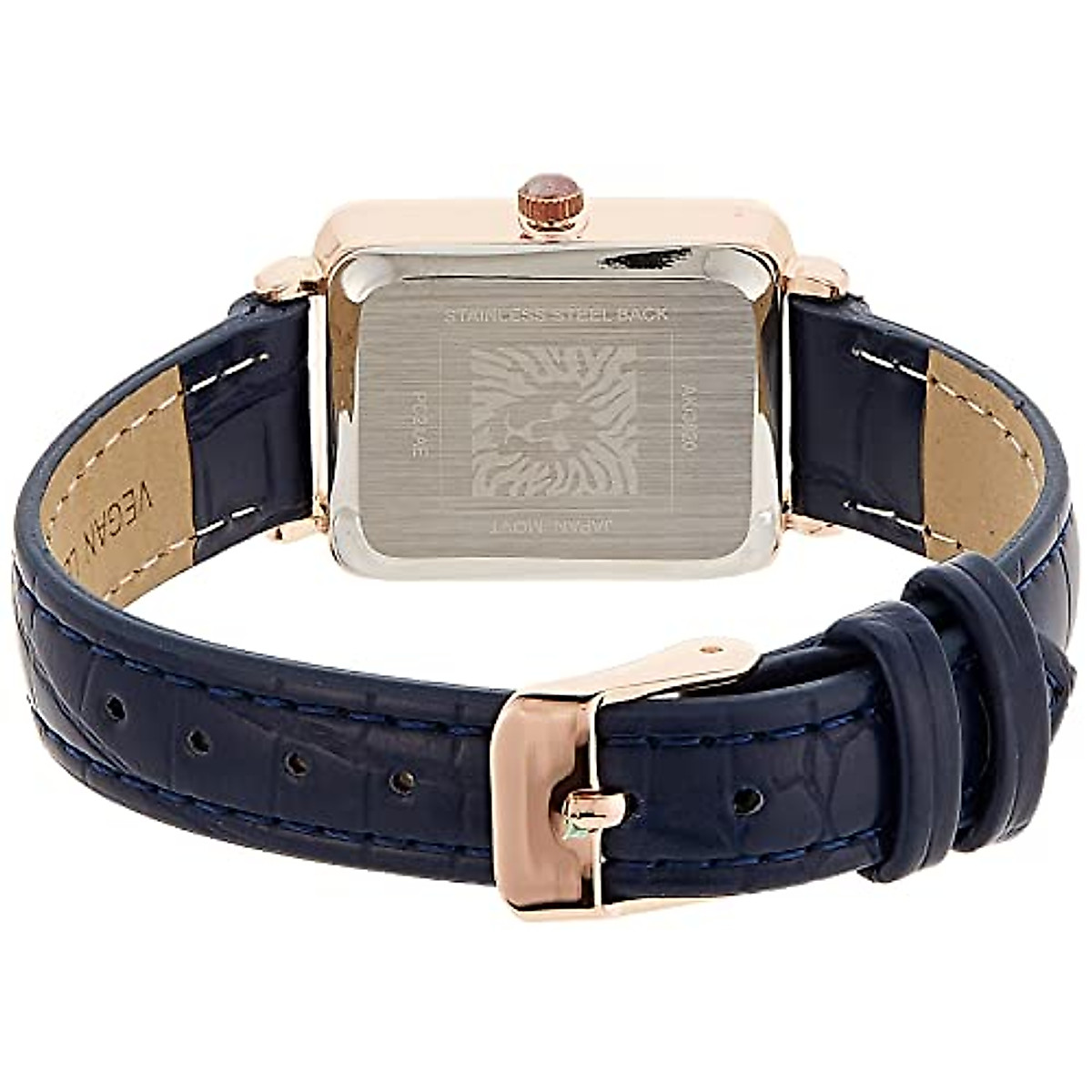 Anne Klein Women's Japanese Quartz Dress Watch with Faux Leather Strap, Blue, 14 (Model: AK/3820RGNV)