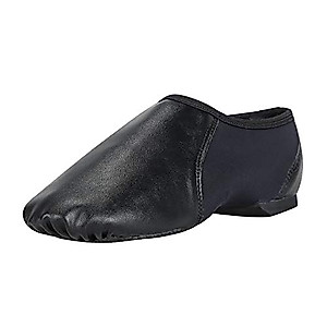 Linodes Unisex PU Leather Upper Slip-on Jazz Shoe with Circle Elastic for Women and Men's Dance Shoes-Black-7.5M