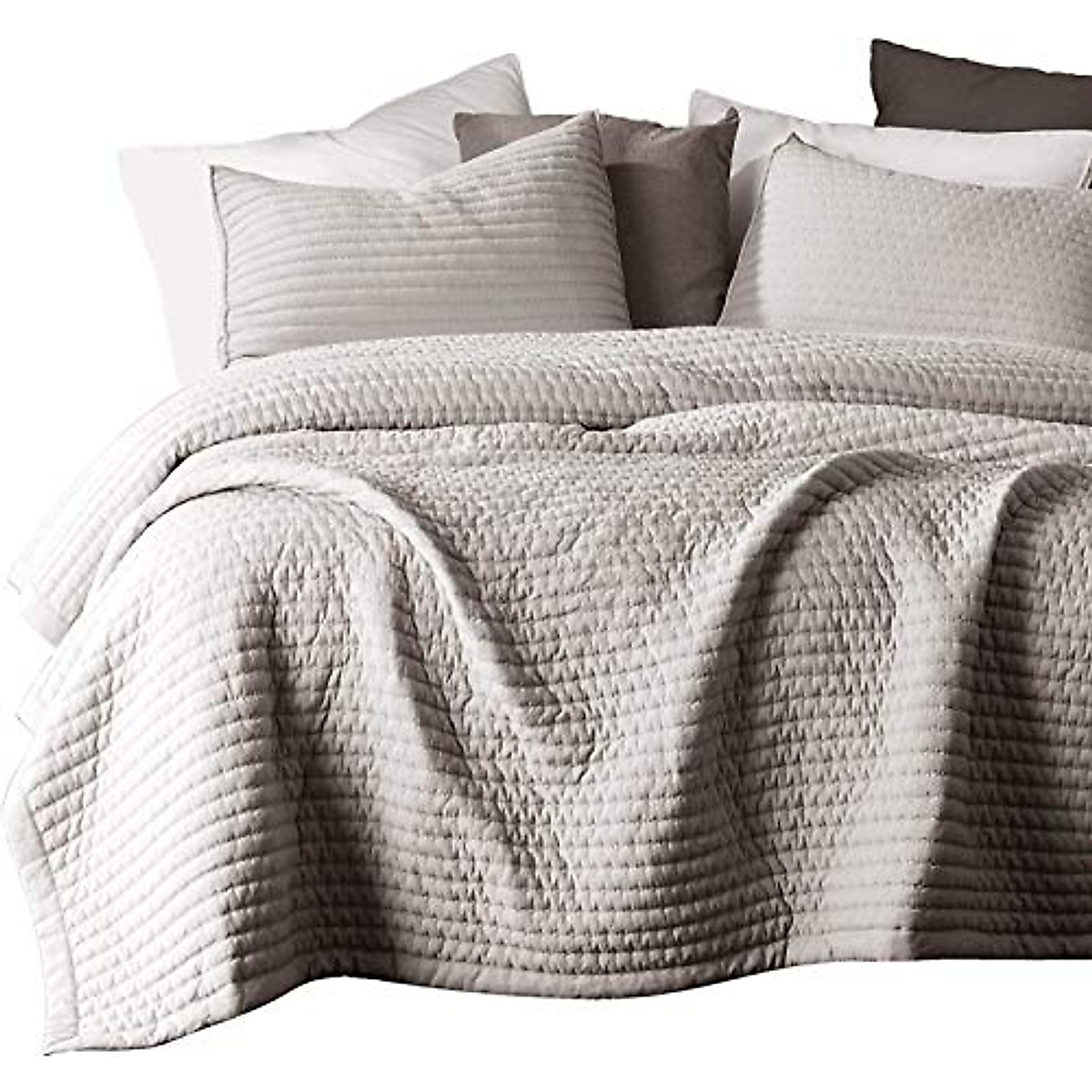 KASENTEX Quilt Mini Set-Stone Washed-Super Soft Bedspread-Light Weight-White Down Alternative Microfiber Fill-Machine Washable-Solid Colors, Full/Queen +2 Shams, Camel