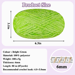 4 PCS 400g Soft Chenille Yarn Velvet Yarn for Crocheting,Fluffy Yarn for Knitting and Crochet DIY Craft,Warm Yarn for Blanket Bag Hat Scarve Clothe Gloves Slippers Doll（Bright Green）
