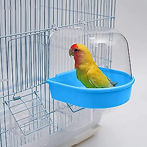 LGsilent Bird Bath Bird Cage Accessories, Bathing Tub for Pet Birds, Hanging Parrot Bird Bathtub Suitable for Small Parrots, Canaries, Love Birds and Other Small Birds, Blue, 5.5x5.5x5.3inch