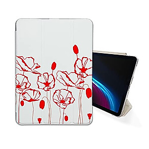 Cute Poppy Red Flower Floral case Compatible with iPad Mini Air Pro 7.9 8.3 9.7 10.2 10.9 11 12.9 inch Pattern Cover New 2022 2021 Trifold Stand 3 4 5 6 7 8 9 Generation 525 (12.9 Pro 3/4/5 gen)