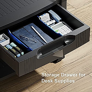 HUANUO Printer Stand - Under Desk Printer Stand with Cable Management & Storage Drawers, Height Adjustable Printer Desk with 4 Wheels & Lock Mechanism for Mini 3D Printer HNDPS