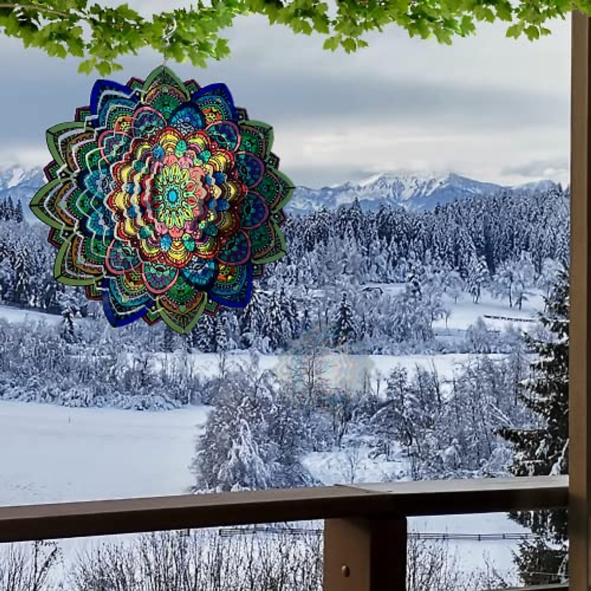 Mandala Wind Spinners for Yard and Garden, 3D Stainless Steel Hanging Spinner for Outdoor & Indoor Decorations, 360 Degree Swivel, 12 inch Spinner