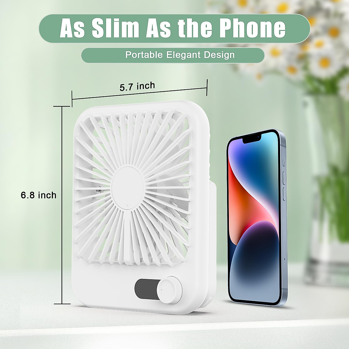 Travel Fan for Sleeping, Portable Fan for Travel Rechargeable with Digital Display, 100 Speed Wind Personal USB Fan with Variable Speed Knob, Small Desk Fan for Bedroom Travel Essentials, White