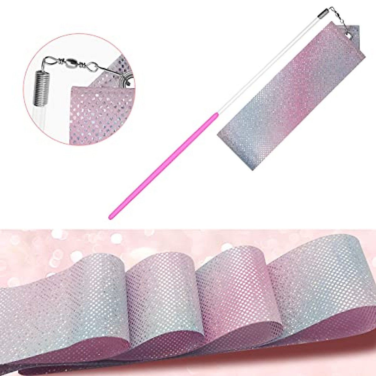 BLMHTWO 2 Pieces Ribbon Dancer Wand Rhythmic Ribbon Stick Dance Streamers Baton Twirling Ribbon Stick with Non-slip Handle for Artistic Dancing Gymnastics Kids Dancing Talent Shows Party Gift