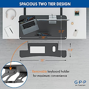 G-PACK PRO Standing Desk Converter - Height Adjustable Sit Stand Desk Riser up to 20.5" - Super Wide 37" Table fits Dual Monitors - 22 Ergonomic Adjustable Standing Desk Workstation Positions