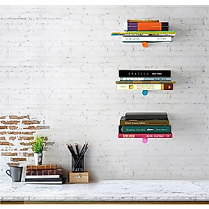 Uqayu Invisible Floating Bookshelf with Decorative Wooden Rod, Heavy Duty Wall Mounted Metal Book Organizer Shelf, for Home, Office, Study, Livingroom, Bedroom, Library (1, Blue)