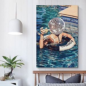 Posters For Room Funky Wall Decor Cocktail Wall Art Summer Pool Party Unique Decoration Blue Funny B Poster Art Decor Painting Aesthetic Wall Art Canvas for Bedroom Decor 12x18inch(30x45cm) Style