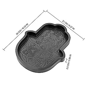 Mooncraftlogy Hamsa Crystal Tray, Wood Evil Eye Crystal Holder for Stones Display, Exquisite Engraving Crystal Organizer for Rocks, Keys, Jewelry, Essential Oil Storage, Black Meditation Zen Tray