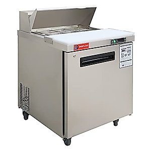WESTLAKE 27" W Refrigerator Sandwich & Salad Prep Table Commercial Stainless Steel Counter Fan Cooling Refrigerator with 8 Pans-27 Inches for Restaurant, Bar, Shop, etc