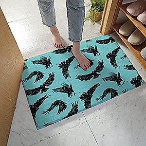 Door mat Door Mats Bath Rugs Halloween Black Crows,Soft Fluffy Plush Doormats Non Slip Carpet Teal Blue Turquoise Linen Texture,gy Fuzzy Area Throw Rug for Kitchen/Bathroom/Living Room 18x30in