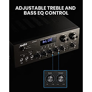 Moukey Home Audio Amplifier Stereo Receivers with Bluetooth 5.0, 220W 2 Channel Power Amplifier Stereo System, w/USB, SD, AUX, MIC in w/Echo, LED for Home Theater Speakers via RCA, Studio Use - MAMP1