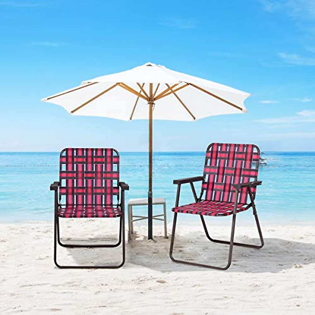 Giantex Beach Chairs Set of 6, Patio Folding Lawn Chairs for Adults, Outdoor Webbing Chair w/Steel Frame, Lightweight & Portable Camping Chairs for Fishing, Yard, Garden, Poolside Webbed Chairs, Red