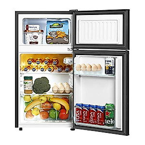 HAILANG Mini Fridge With Freezer,3.2 Cu.Ft Compact Refrigerator With 2 Doors For Bedroom,Office,Kitchen,Apartment,Dorm(Brushed Silver)