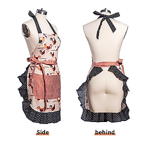 Alex Virtue Lovely Flower Pattern Retro Aprons With Large Pockets for Women Girls Cooking Kitchen Bakery Mother's Gift (Lovely Chicken)