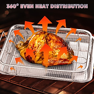 Stainless Steel Air Fryer Basket for Oven, Air Fryer Crisper Tray & Basket with Tongs, 12.8" x 9.6" x 2.3" Oven Air Fry Mesh Basket Set, Oven Air Fryer Basket Set for Chicken/Roasting/French Fry