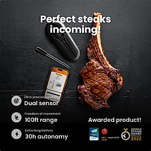 MASTRAD - Meat°it + - 100% Wireless Smart Meat Thermometer with Bluetooth Booster - Oven, BBQ, Grill, Smoker, Kitchen, Rotisserie