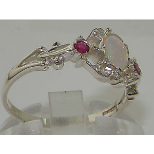 LetsBuyGold 925 Sterling Silver Natural Opal and Ruby Womens Anniversary Ring - Size 7.25
