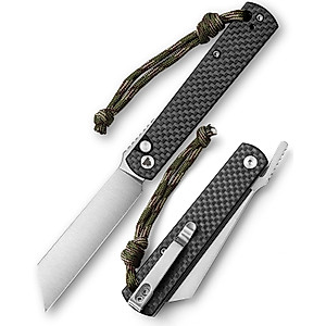 TRIVISA Japanese Higonokami Razor Folding Pocket Knife for Men or Women，Camping EDC Tool Outdoor Button Lock Knives with Pocket Clip，3.2" 10Cr15CoMoV Blade and Carbon Fiber Handle Hydra-05