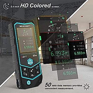MiLESEEY R2B 200ft Laser Measure Tool with Built-in Wheel for Curved Measure, Digital Measuring Tape with Angle Sensor, Pythagorean, Point to Point, Area and Volume Measure