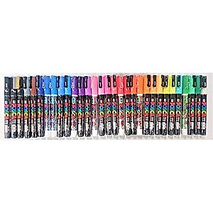 Uni Posca Paint Marker Pen, Fine Point(PC-3M), 31 Colors(24 Colors & 7 Glitter Colors) Set with Original Vinyl Pen Case