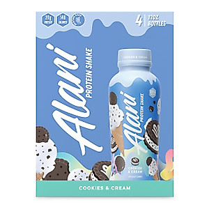 Alani Nu Protein Shake, Ready to Drink, Naturally Flavored, Gluten Free, Only 140 Calories with 20g Protein per 12 Fl Oz bottle (Cookies & Cream, 4 Pack), Number Of Items 1