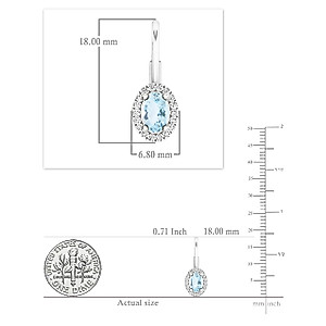 Dazzlingrock Collection 10K 6X4 MM Each Oval Cut Aquamarine & Round Cut Diamond Ladies Dangling Earrings, White Gold